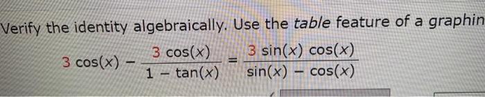 Solved Verify the identity algebraically. Use the table | Chegg.com
