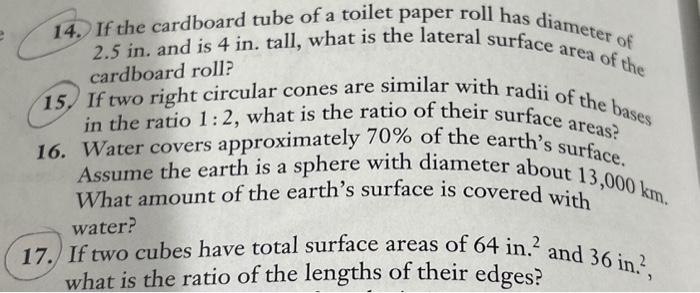 Solved 14. If the cardboard tube of a toilet paper roll has | Chegg.com