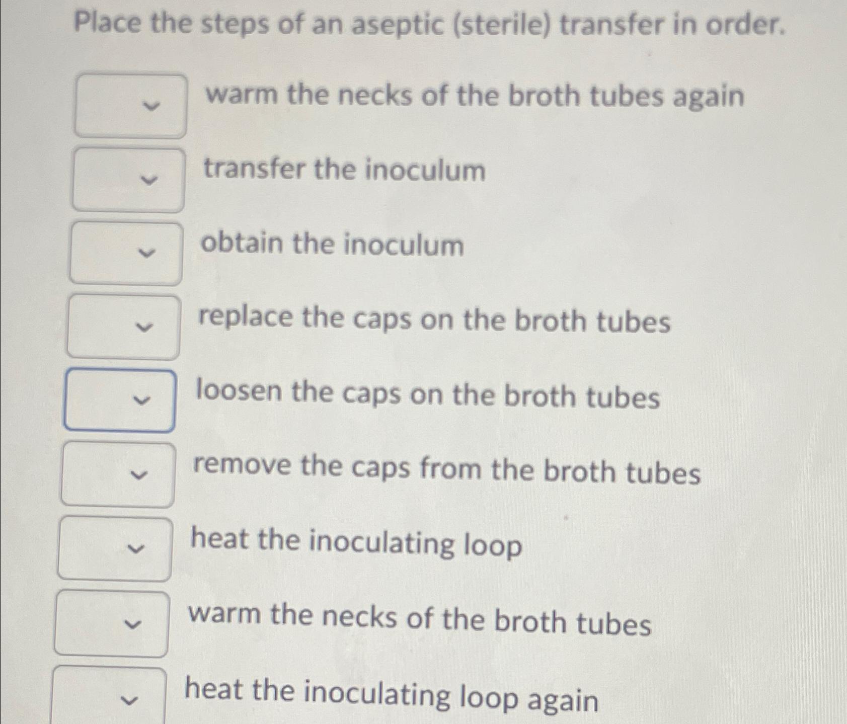 Solved Place the steps of an aseptic (sterile) ﻿transfer in | Chegg.com