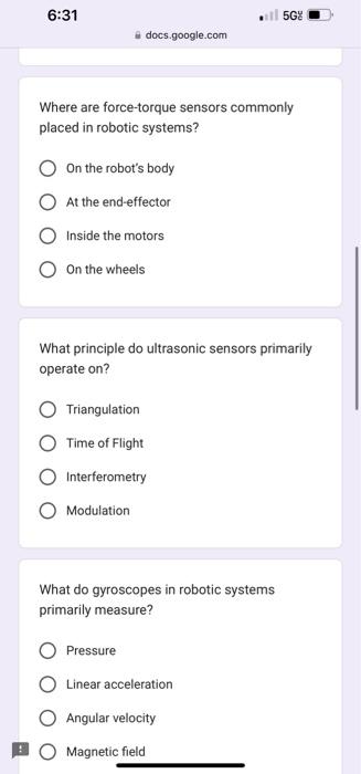 Solved Where are force-torque sensors commonly placed in | Chegg.com