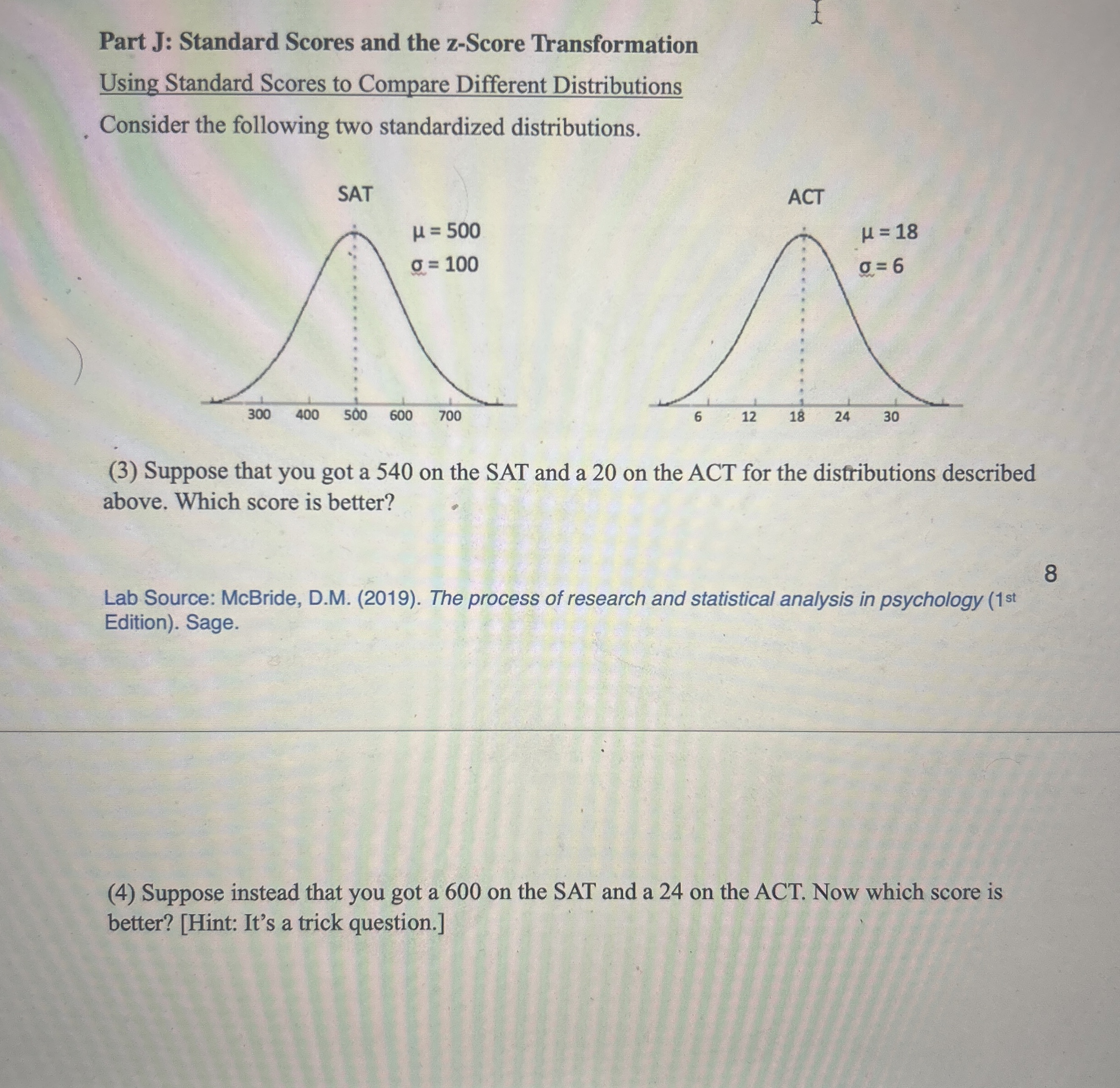 Solved Part J: Standard Scores and the z-Score | Chegg.com