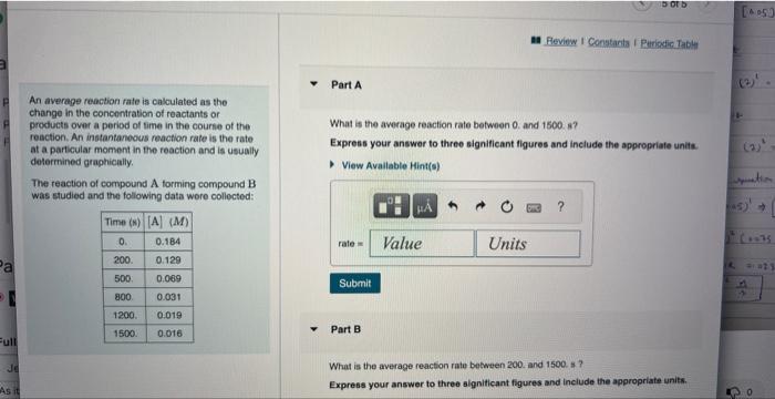 Solved An average reaction rate is calculated as the change | Chegg.com