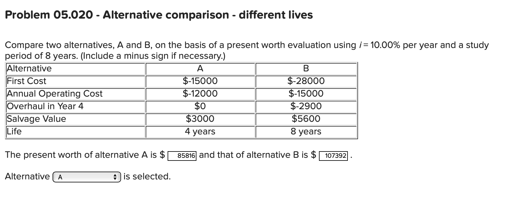 Solved Compare two alternatives, A and B, ﻿on the basis of a | Chegg.com