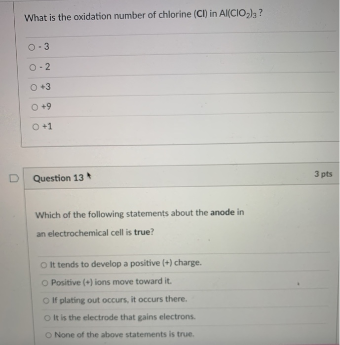 Solved What is the oxidation number of chlorine (CI) in | Chegg.com