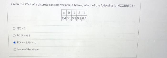 Solved Given the PMF of a discrete random variable X below, | Chegg.com