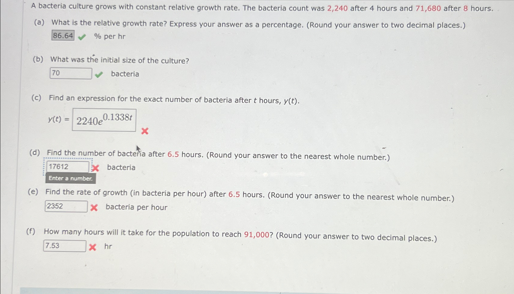 Solved A bacteria culture grows with constant relative | Chegg.com