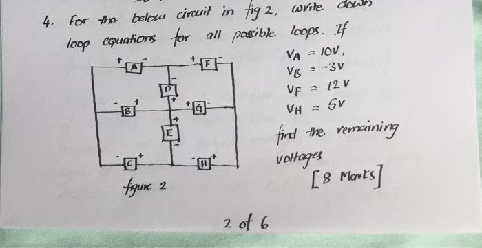 4. For the below circuit in fig 2, write loop | Chegg.com