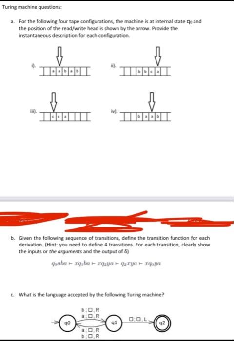 Turing machine questions: a. For the following four | Chegg.com