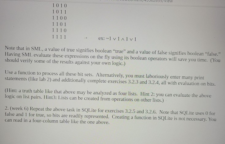 1. (week 6) Write SML code to evaluate the logical | Chegg.com