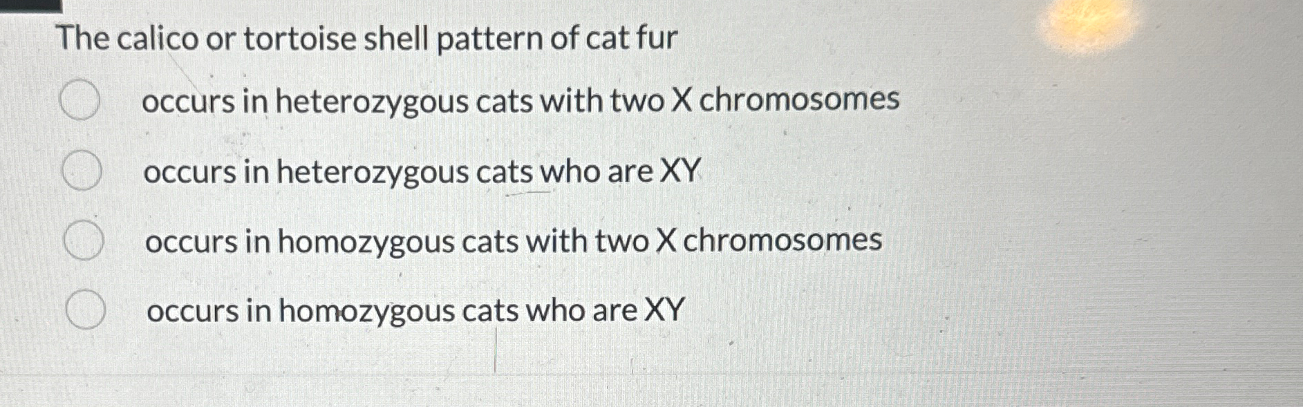 Solved The calico or tortoise shell pattern of cat furoccurs | Chegg.com