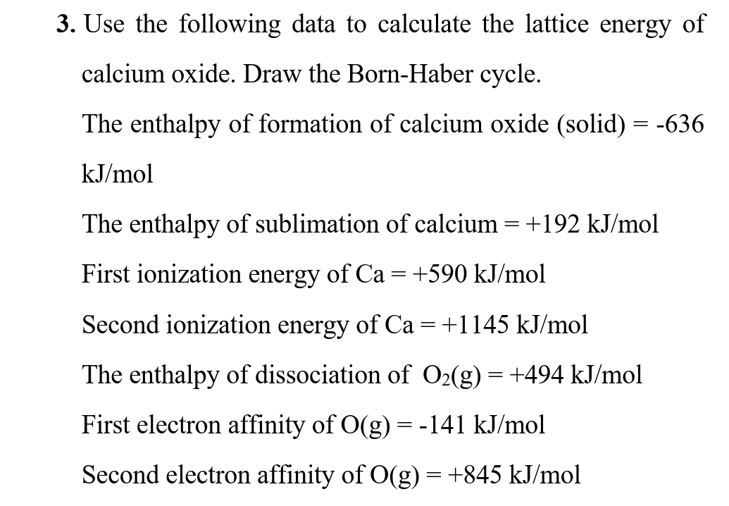 Solved Use the following data to calculate the lattice | Chegg.com