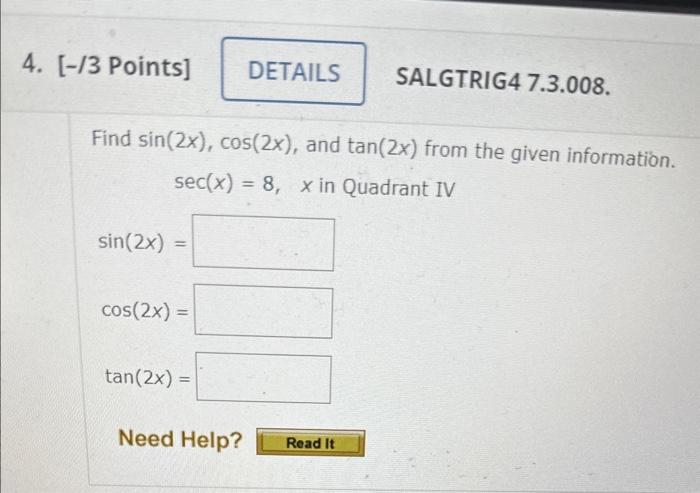 Solved Find sin(2x),cos(2x), and tan(2x) from the given | Chegg.com