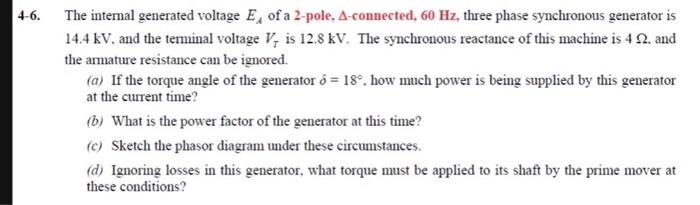 Solved The internal generated voltage EA of a 2-pole, | Chegg.com