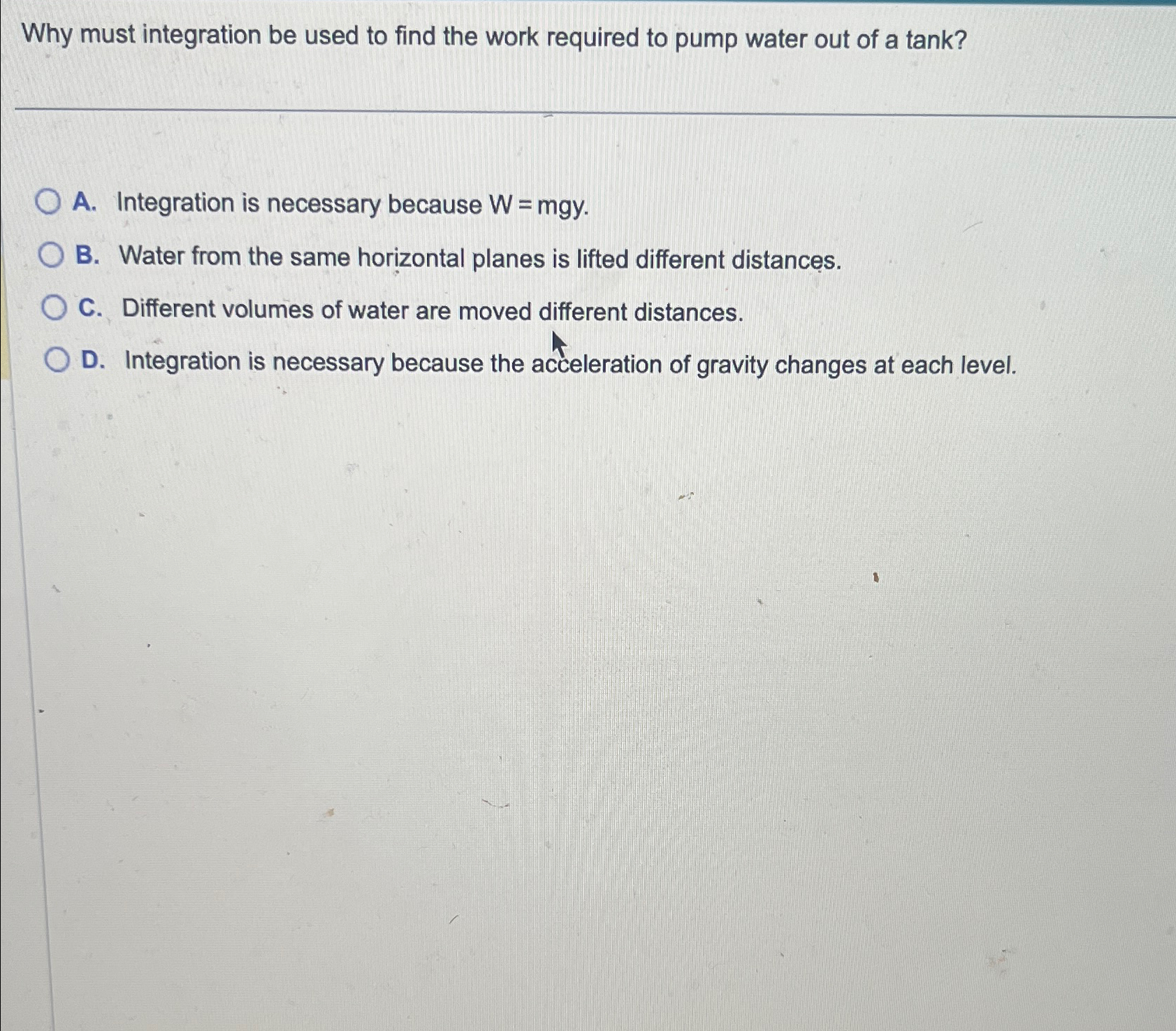 Solved Why must integration be used to find the work | Chegg.com