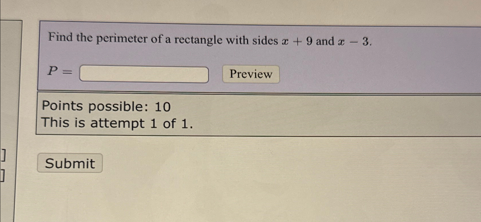 Solved Find the perimeter of a rectangle with sides x+9 ﻿and | Chegg.com