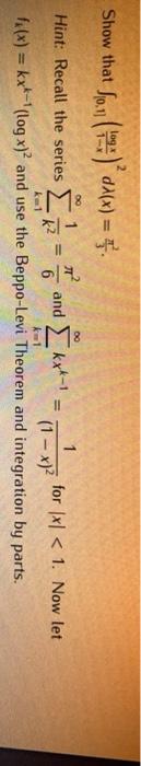 Solved Show that So.1 (1:) :(x) = . T Hint: Recall the | Chegg.com