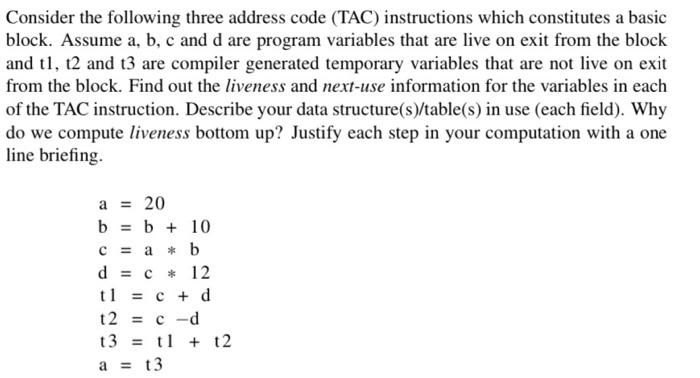 Solved Consider the following three address code (TAC) | Chegg.com
