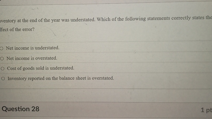 Solved ventory at the end of the year was understated. Which | Chegg.com