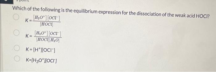Solved Which of the following is the equilibrium expression | Chegg.com