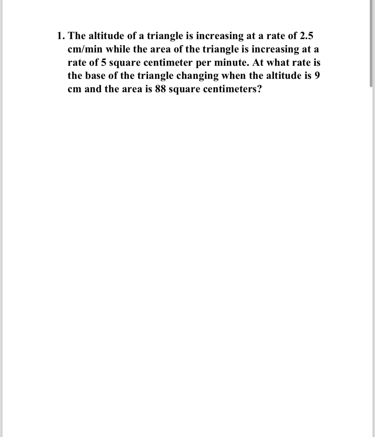 Solved The altitude of a triangle is increasing at a rate of | Chegg.com