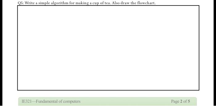 Solved Q5: Write a simple algorithm for making a cup of tea. | Chegg.com