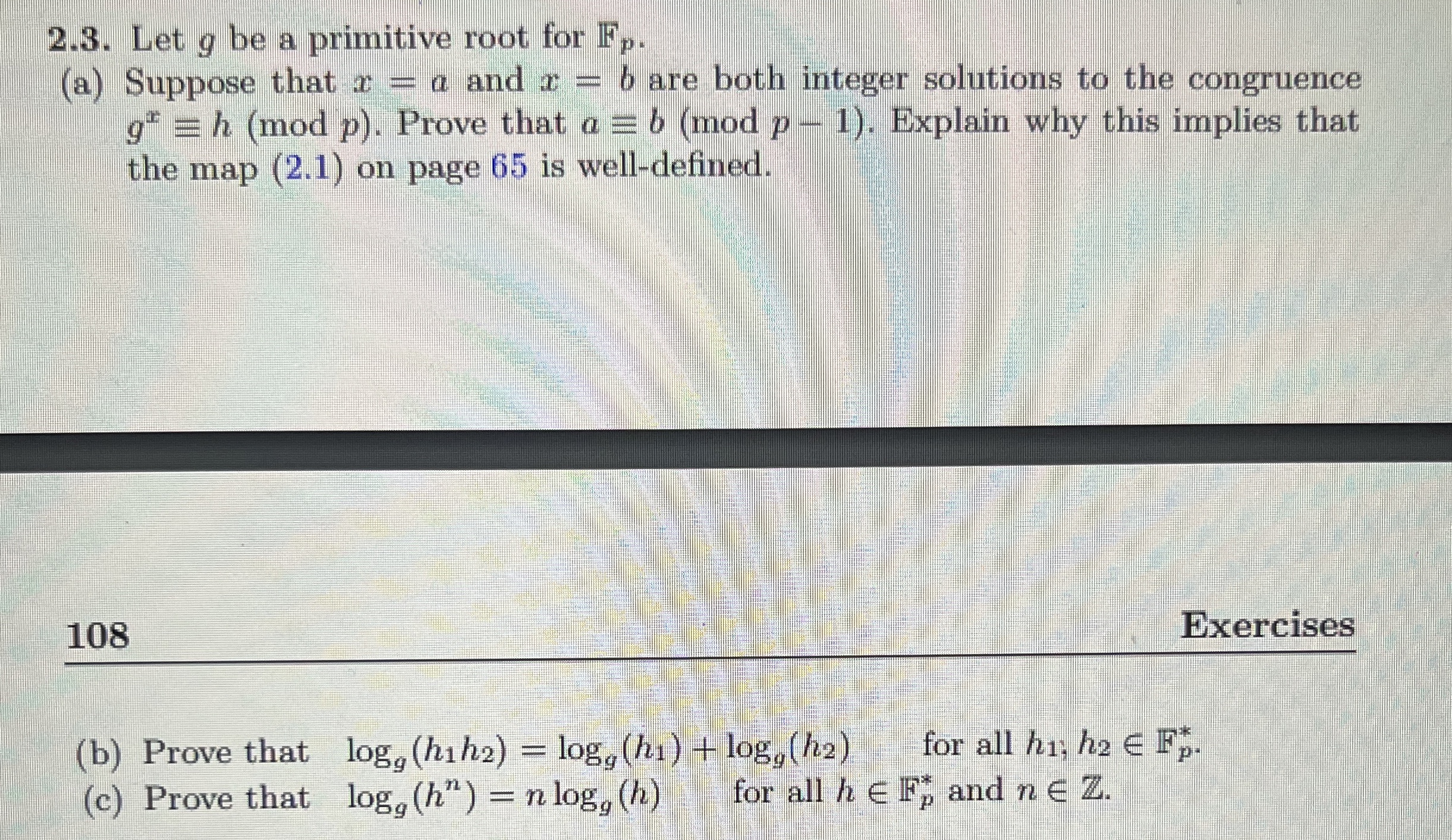 2.3. ﻿Let g ﻿be a primitive root for Fp.(a) ﻿Suppose | Chegg.com