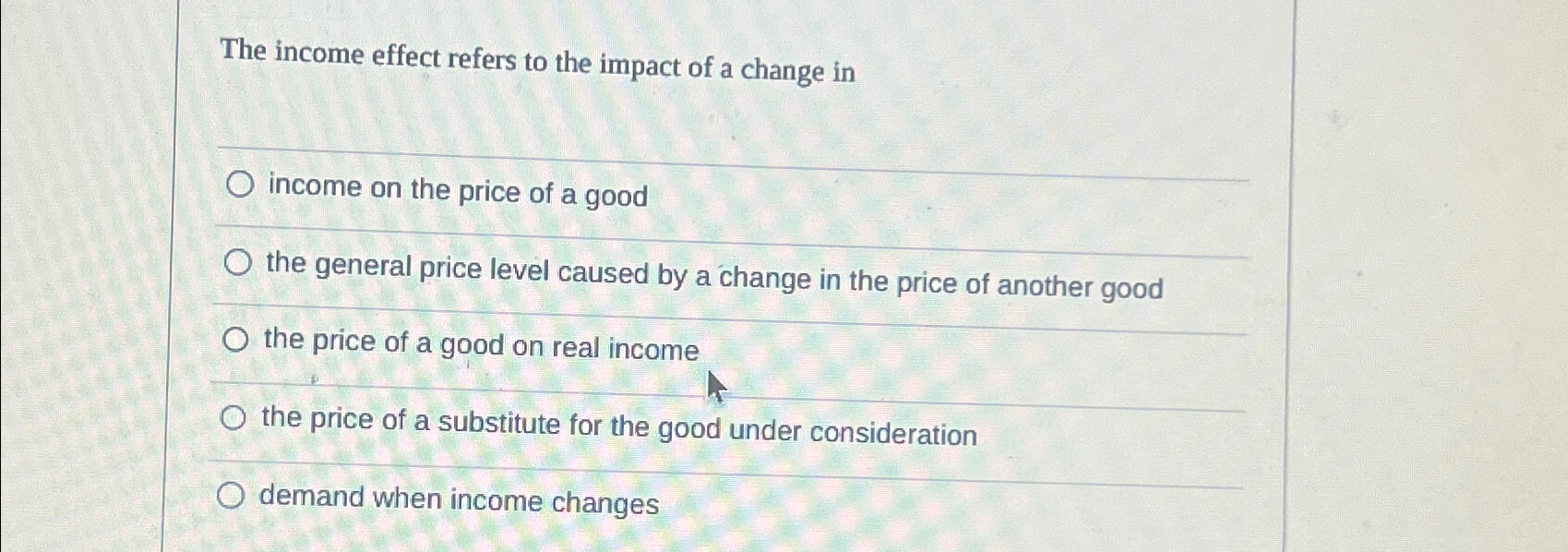 Solved The income effect refers to the impact of a change | Chegg.com