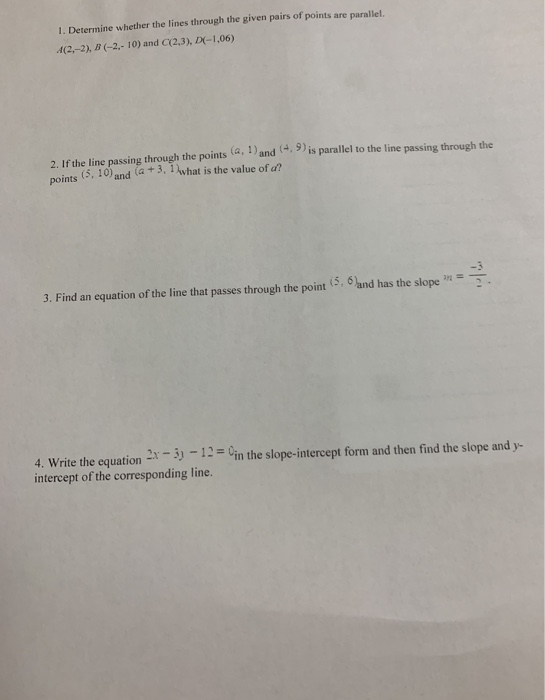 Solved 1. Determine whether the lines through the given | Chegg.com