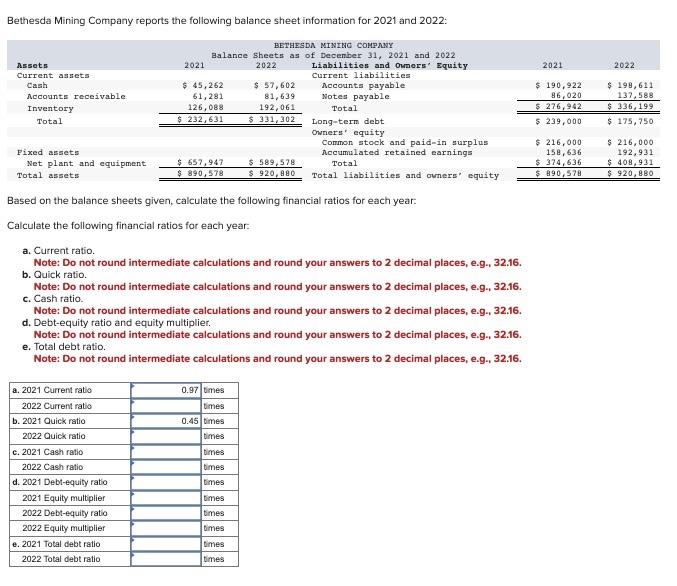 Solved Bethesda Mining Company reports the following balance | Chegg.com