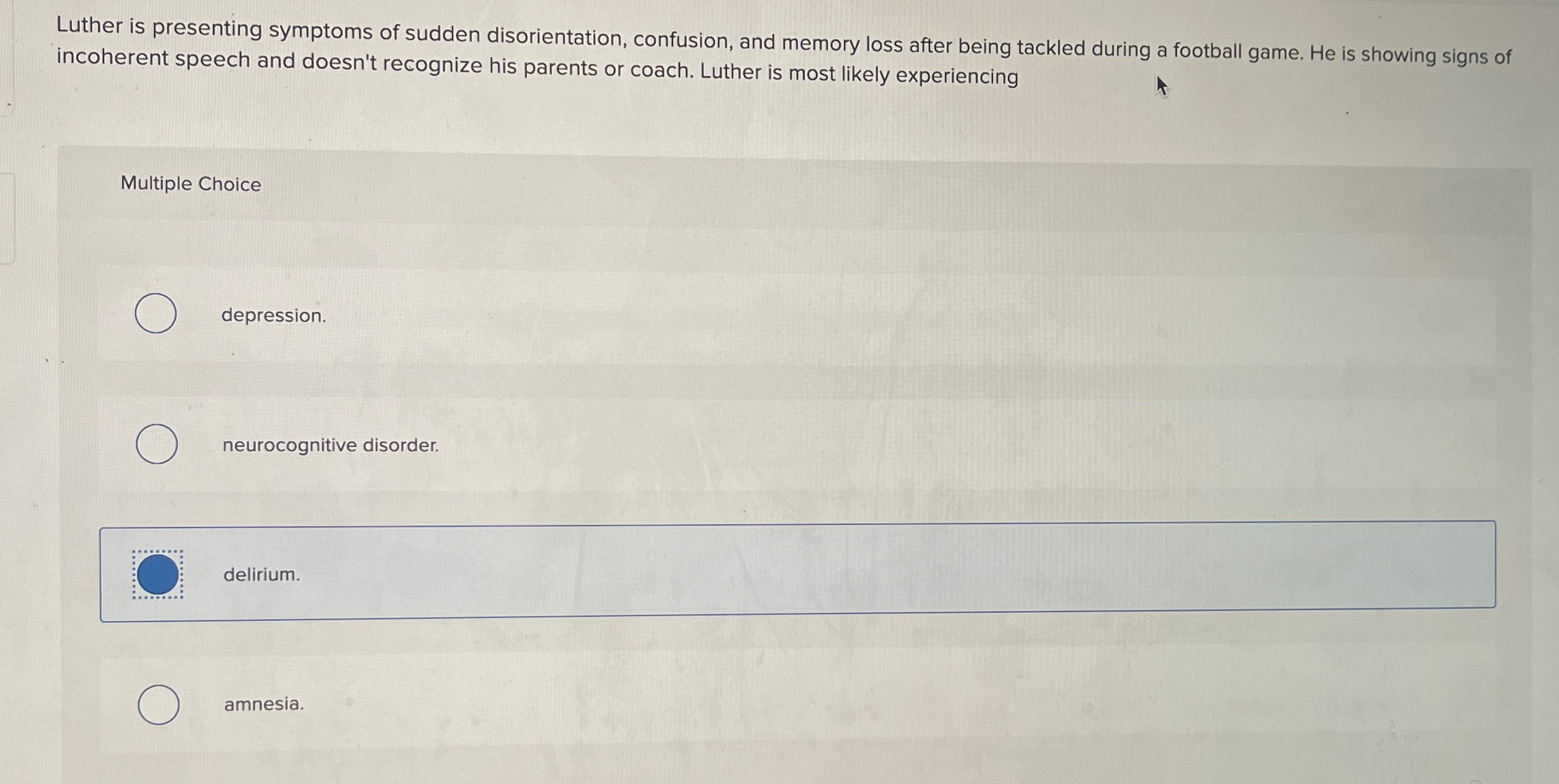 Solved Luther is presenting symptoms of sudden | Chegg.com