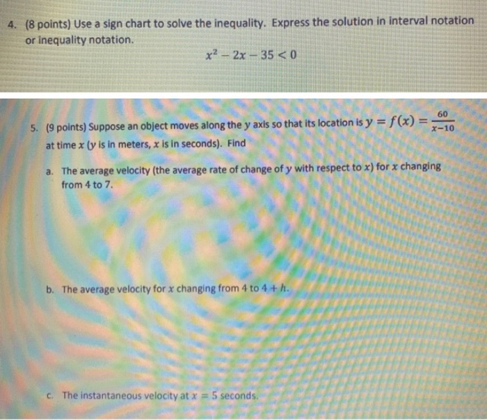 Solved 4. (8 points) Use a sign chart to solve the | Chegg.com