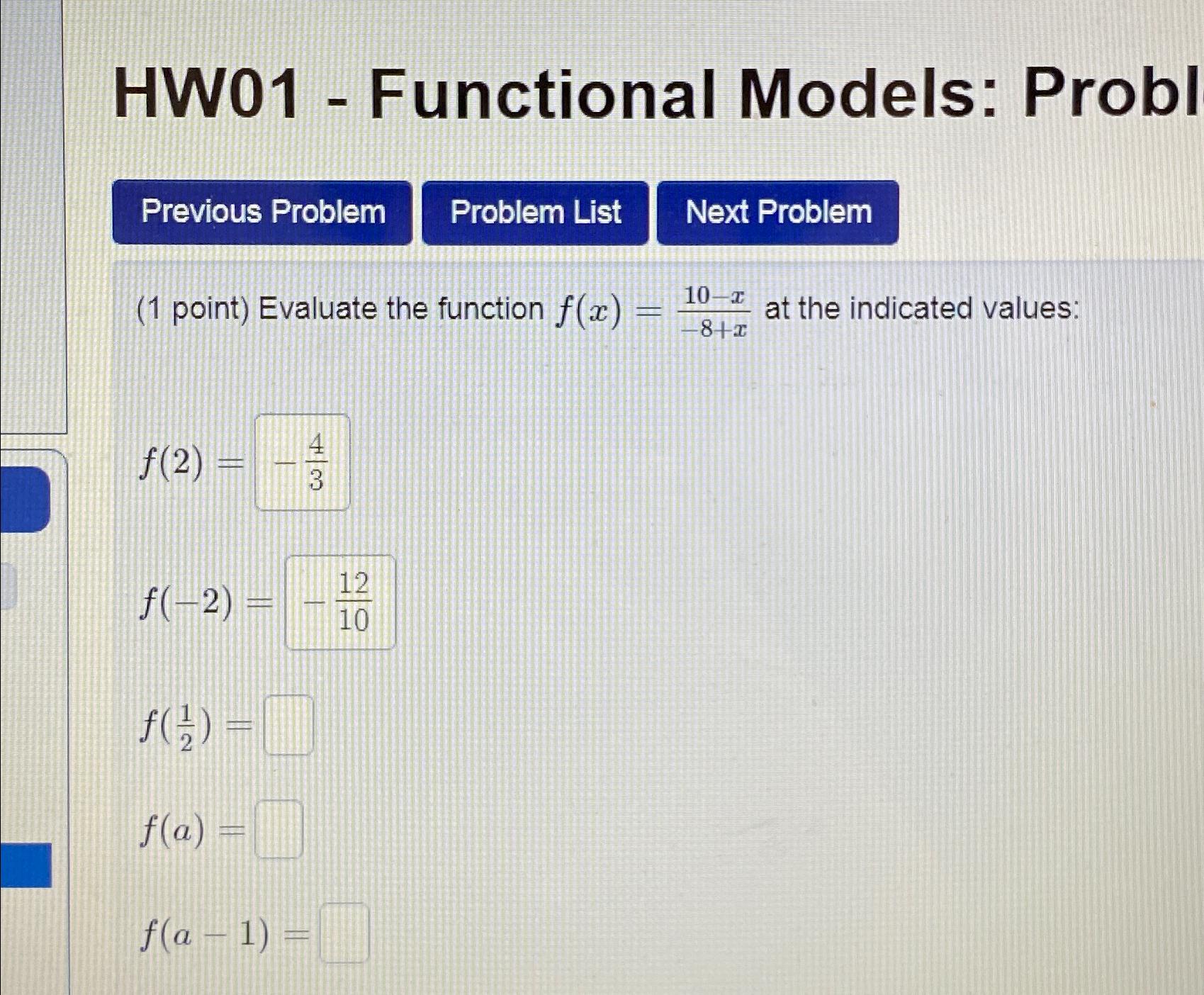 Solved HW01 - ﻿Functional Models: Probl(1 ﻿point) ﻿Evaluate | Chegg.com