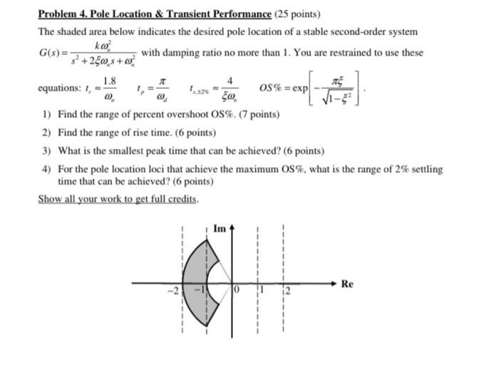 Solved Problem 4 Pole Location And Transient Performance