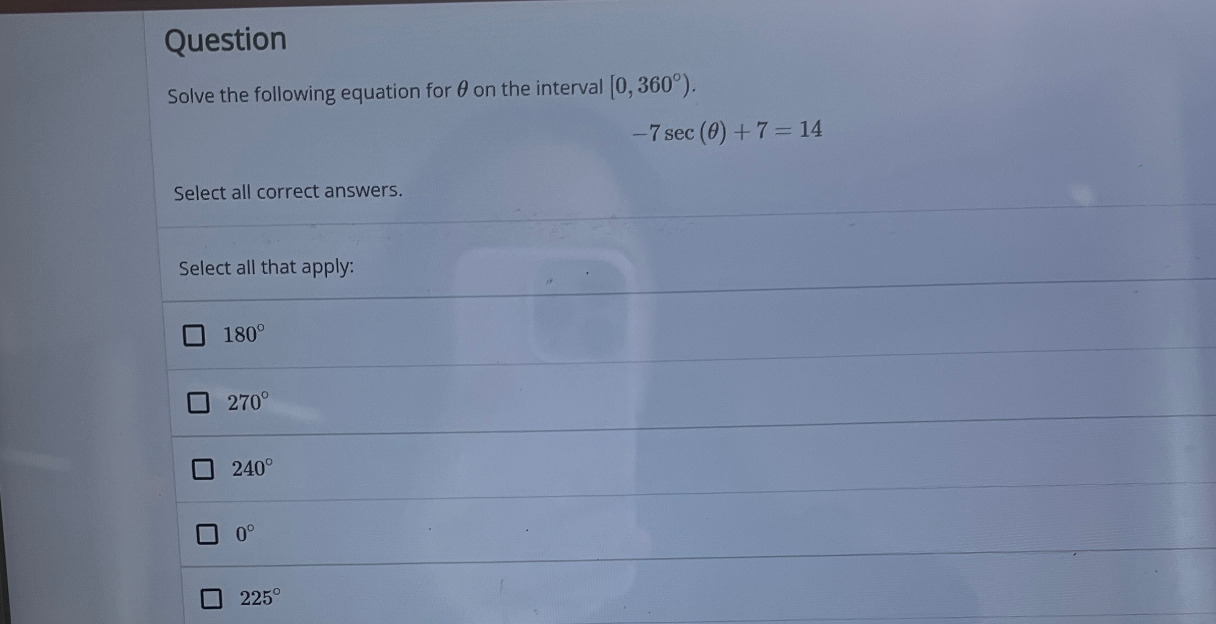 Solved QuestionSolve the following equation for θ ﻿on the | Chegg.com