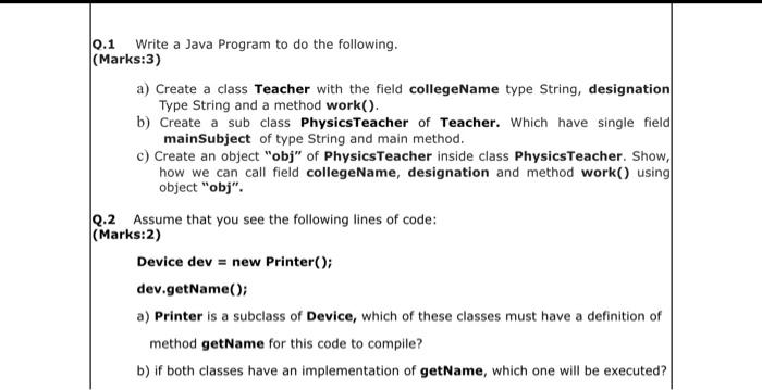 Solved Q.1 Write a Java Program to do the following. | Chegg.com