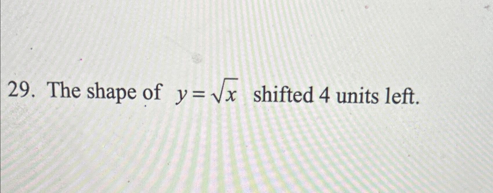 Solved The shape of y=x2 ﻿shifted 4 ﻿units left. | Chegg.com