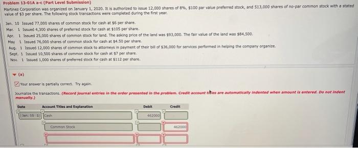 Solved Problem 13-01A a-c (Part Level Submission) Martinez | Chegg.com