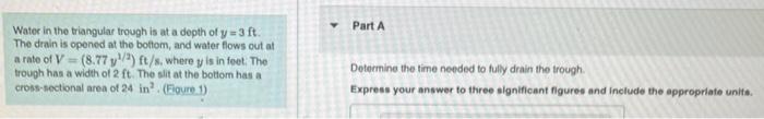 Wate in the triangular trough is at a depth of y=3ft. | Chegg.com