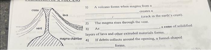 Solved crater vent lava magma chamber 1) A volcano forms | Chegg.com