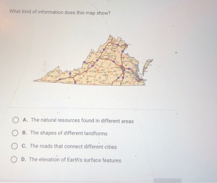 Solved What kind of information does this map show? O A. The | Chegg.com