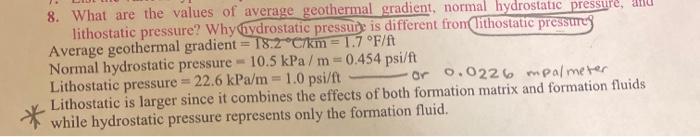 Solved 8. What are the values of average geothermal | Chegg.com