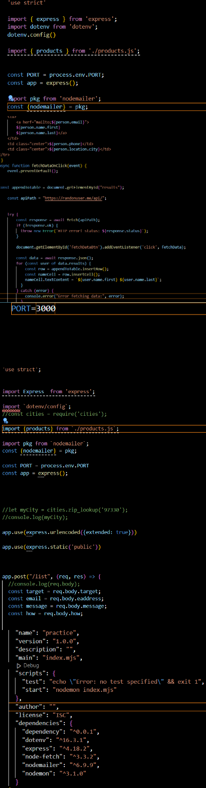 Solved const {nodemailer} = ﻿pkg; and import { ﻿products } | Chegg.com
