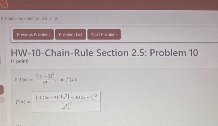 Solved HW-10-Chain-Rule Section 2.5: Problem 10 (1 point) If | Chegg.com