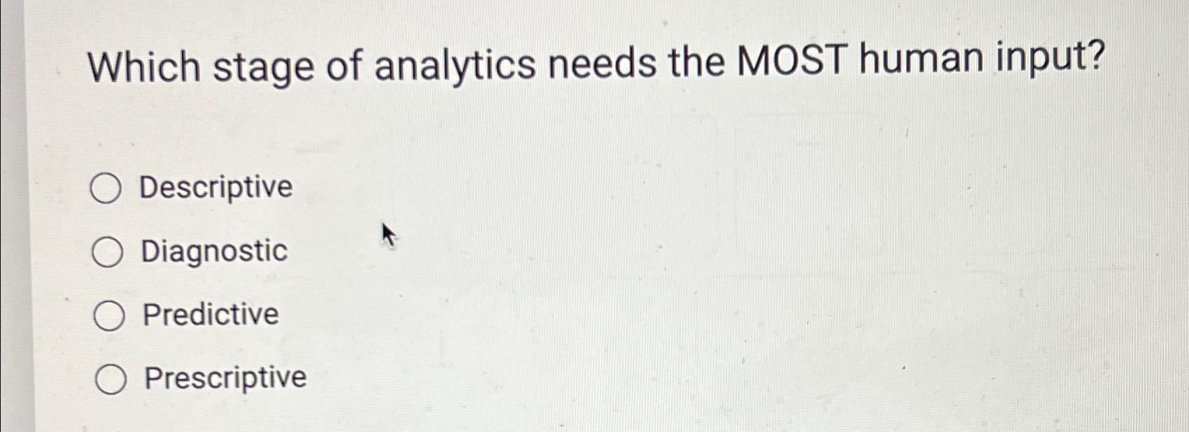 Solved Which stage of analytics needs the MOST human | Chegg.com