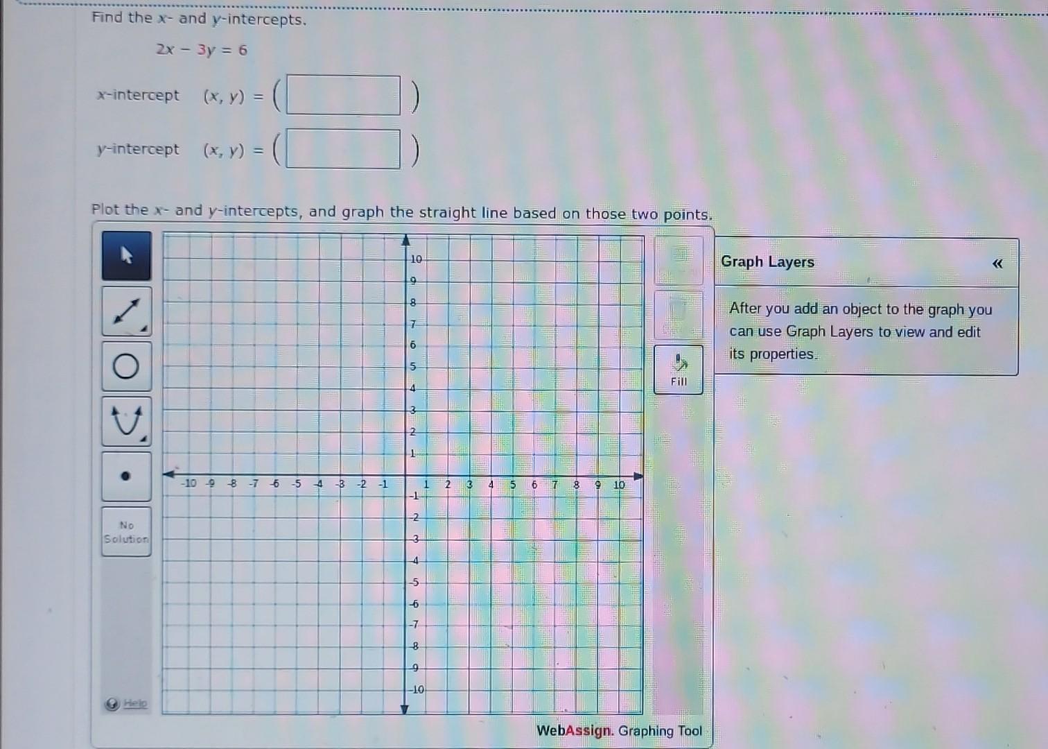 Solved 2x−3y=6 x-intercept (x,y)=( y-intercept (x,y)=( Plot | Chegg.com