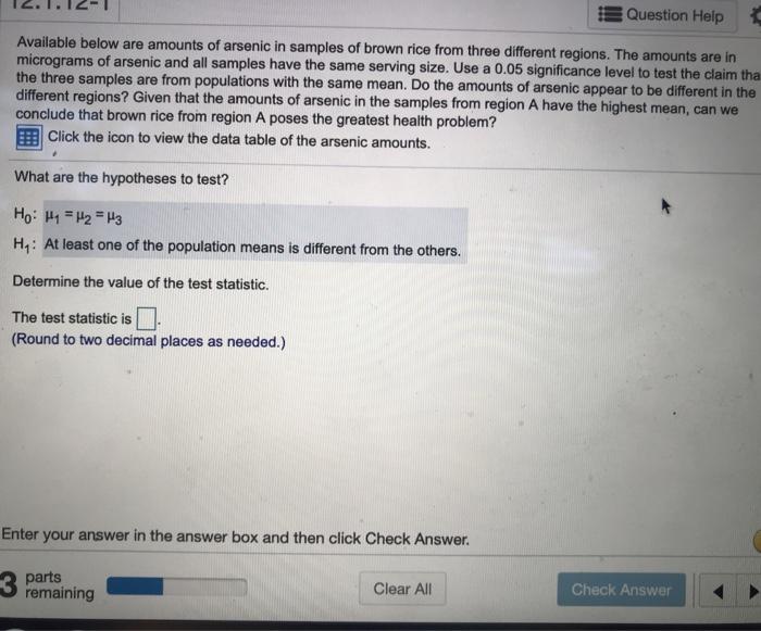 Solved Question Help Available below are amounts of arsenic | Chegg.com