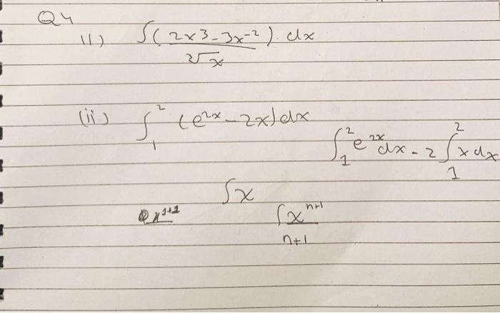 Solved ∫(x2x3−3x−2)dx∫12(e2x−2x)dx ∫12e2xdx−2∫12xdx | Chegg.com