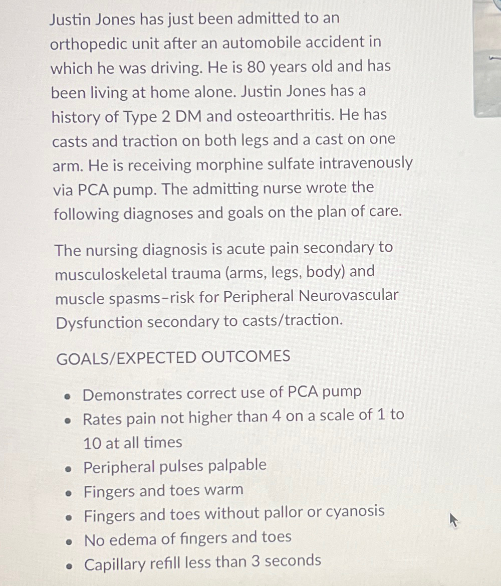 Solved Justin Jones has just been admitted to an orthopedic | Chegg.com