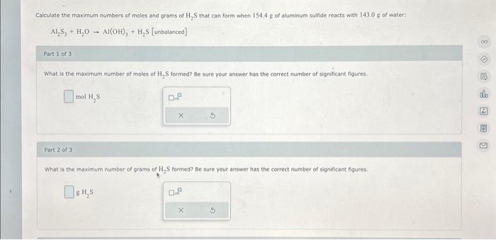 Solved Cakulate the maximum numbers of moles and grams of H2 | Chegg.com
