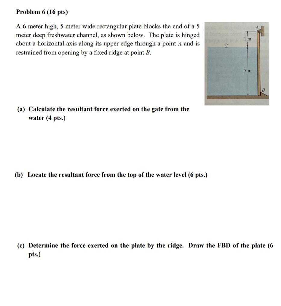 Solved Problem 6 (16 pts) A 6 meter high, 5 meter wide | Chegg.com